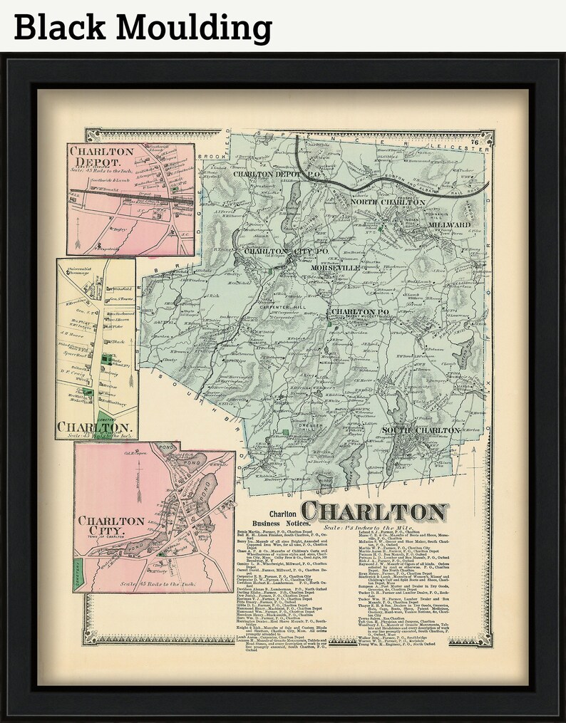 Town of CHARLTON Massachusetts 1870 Map | Etsy