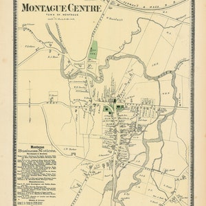 Village of MONTAGUE, Massachusetts 1871 Map Replica or Genuine ORIGINAL ...