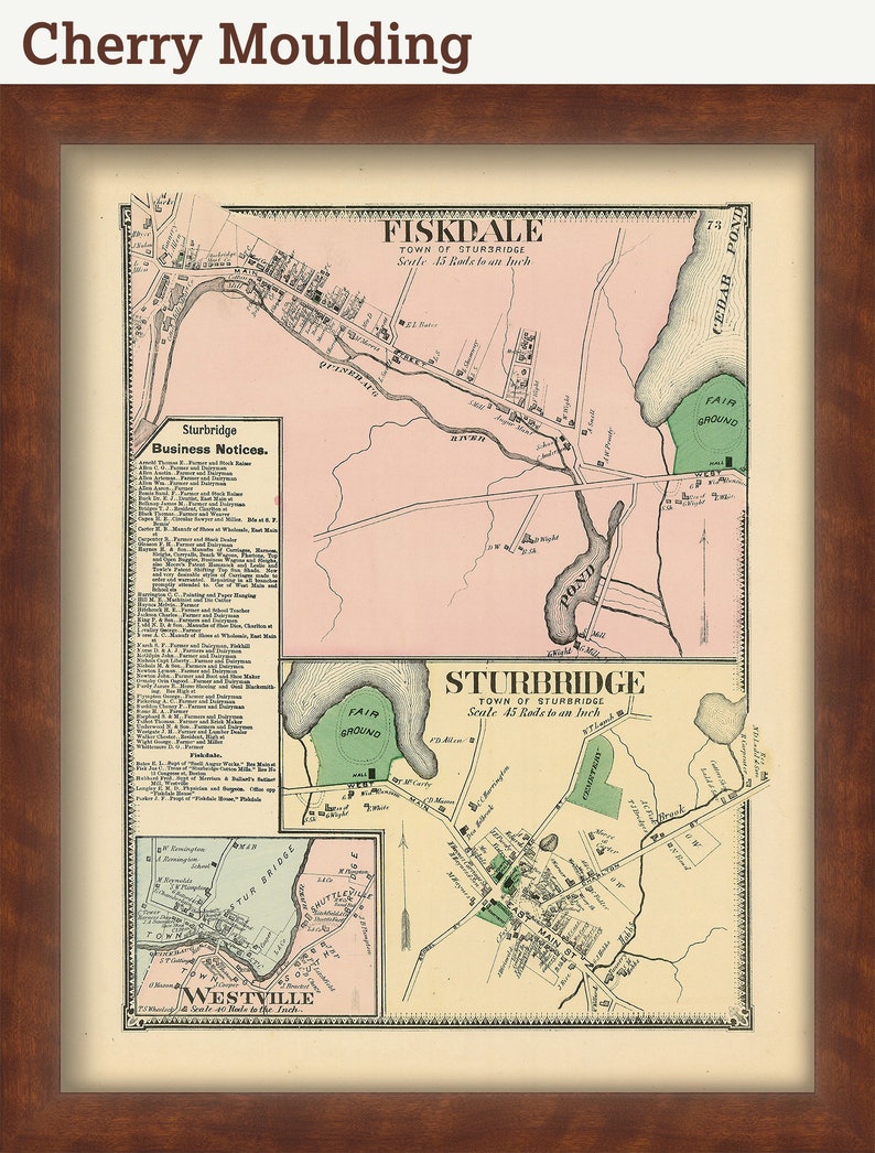 Village of STURBRIDGE Massachusetts 1870 Map - Etsy