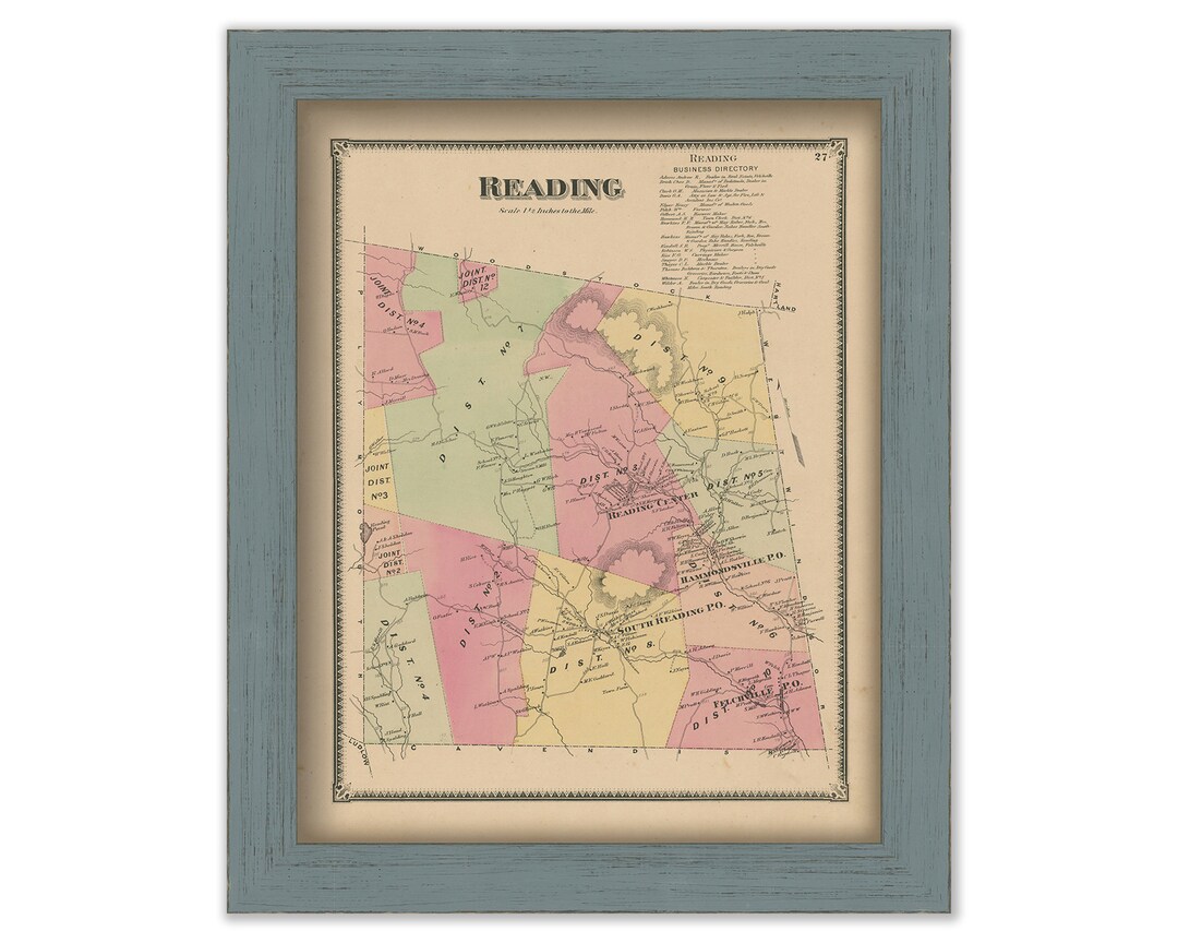 READING, Windsor County, Vermont 1869 Map - Replica or Genuine ORIGINAL ...