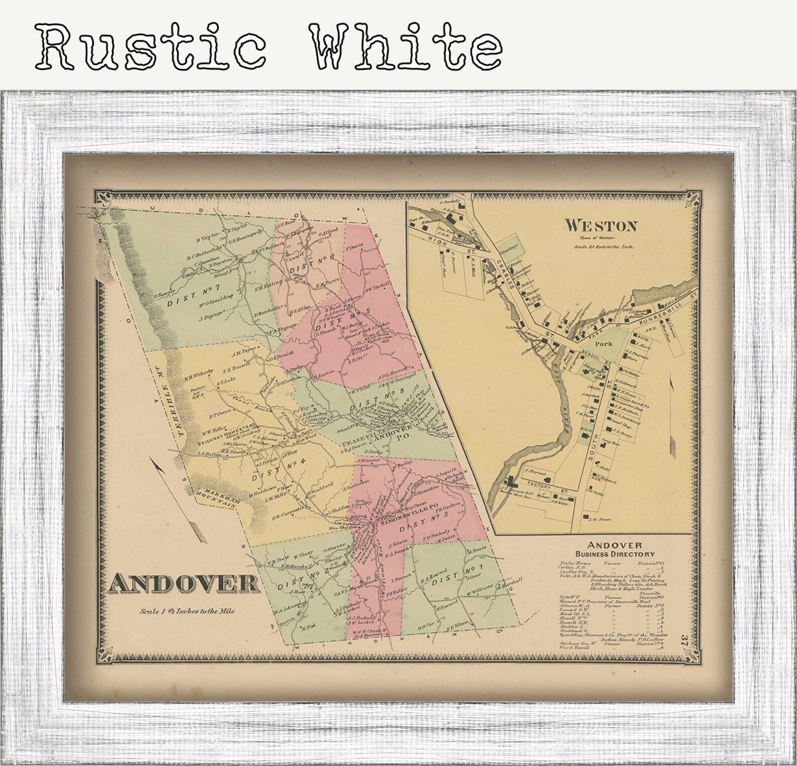 ANDOVER and WESTON, Windsor County, Vermont 1869 Map - Replica or ...