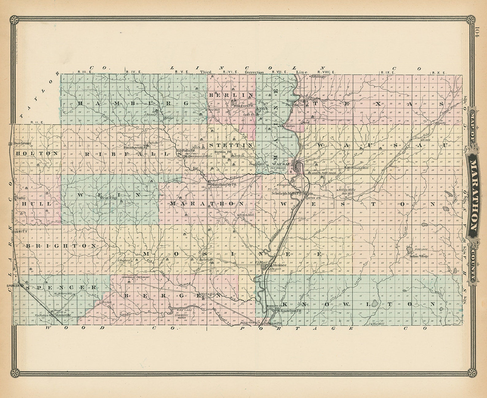 MARATHON COUNTY, Wisconsin 1878 Map, Replica or Genuine Original - Etsy