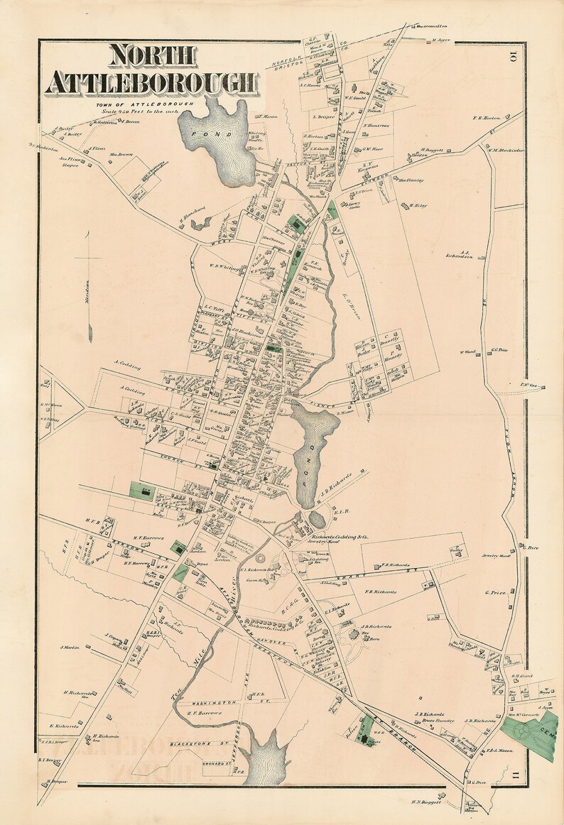 NORTH ATTLEBOROUGH Massachusetts 1871 Map Replica or - Etsy