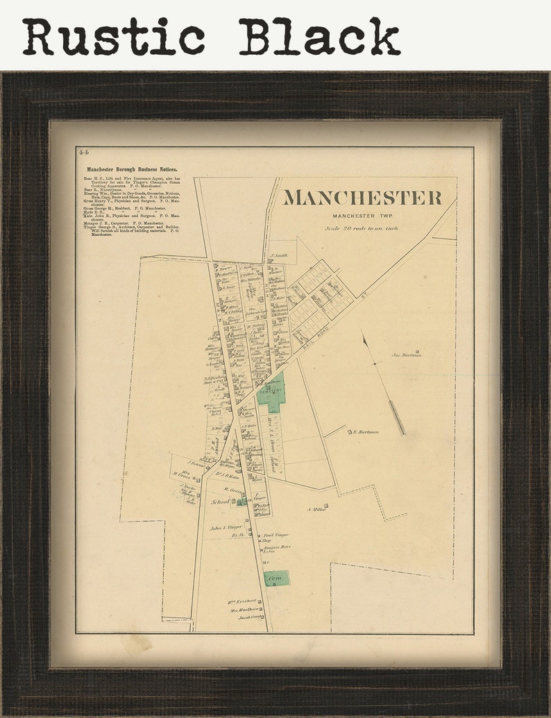 Village of MANCHESTER, Pennsylvania 1876 Map - Replica or Genuine ...