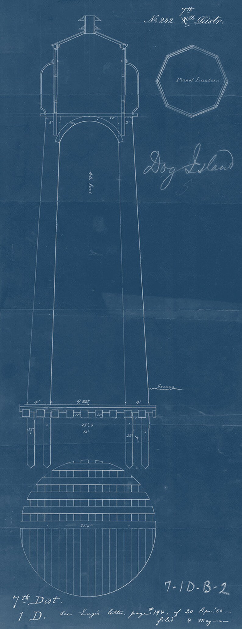 DOG ISLAND LIGHTHOUSE Florida Blueprint Drawing and Plan of | Etsy