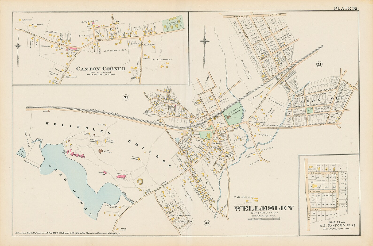 Wellesley College and Village, Massachusetts 1888 Map - Etsy