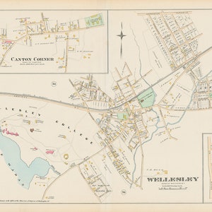Wellesley College and Village, Massachusetts 1888 Map - Etsy