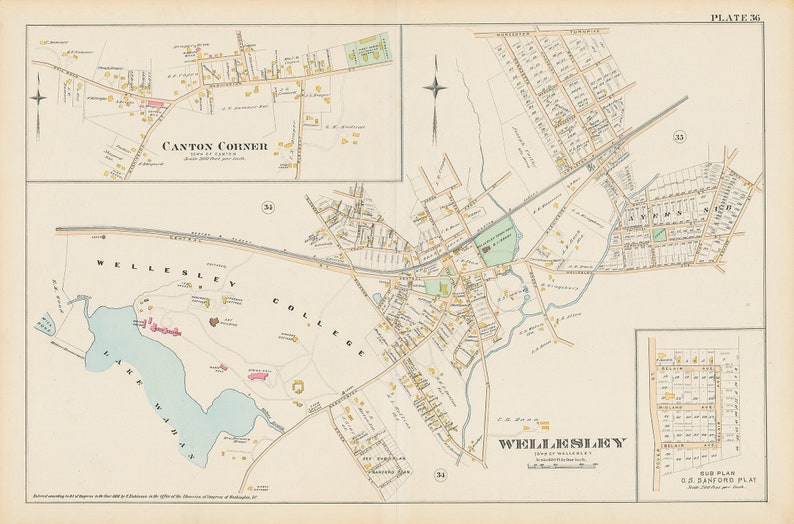 Wellesley College and Village Massachusetts 1888 Map - Etsy
