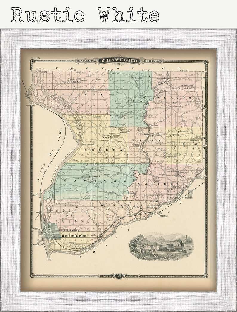 CRAWFORD COUNTY Wisconsin 1878 Map Replica or Genuine - Etsy