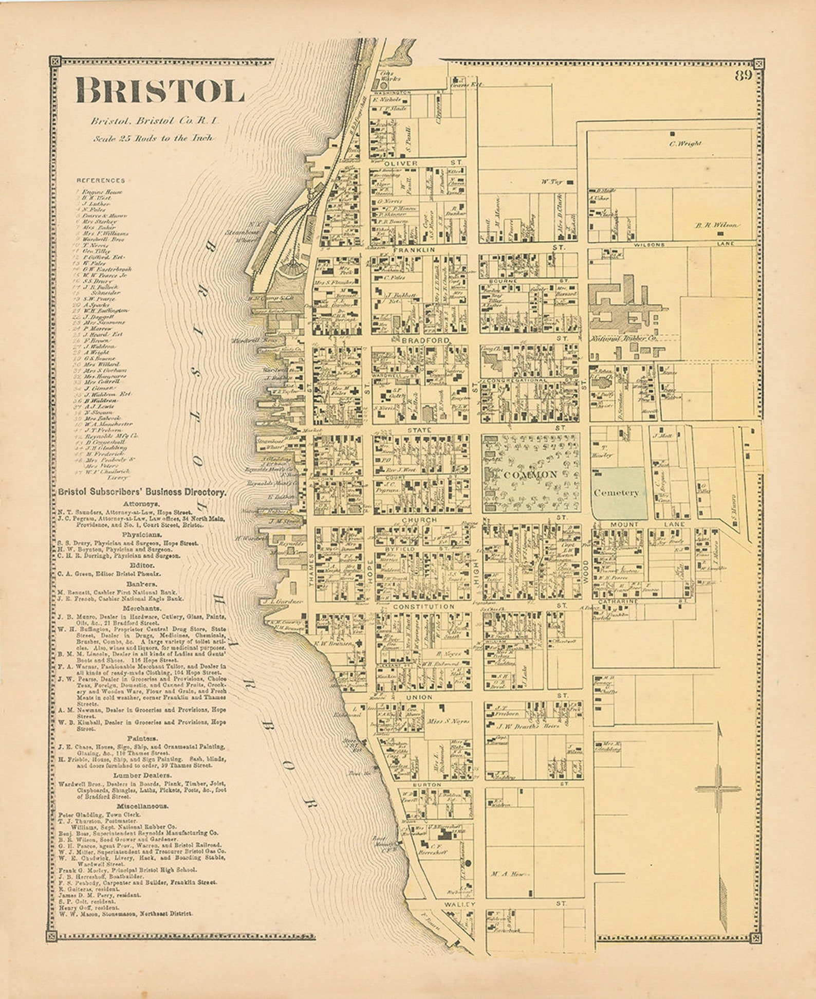 Village of BRISTOL Rhode Island 1870 Map - Etsy