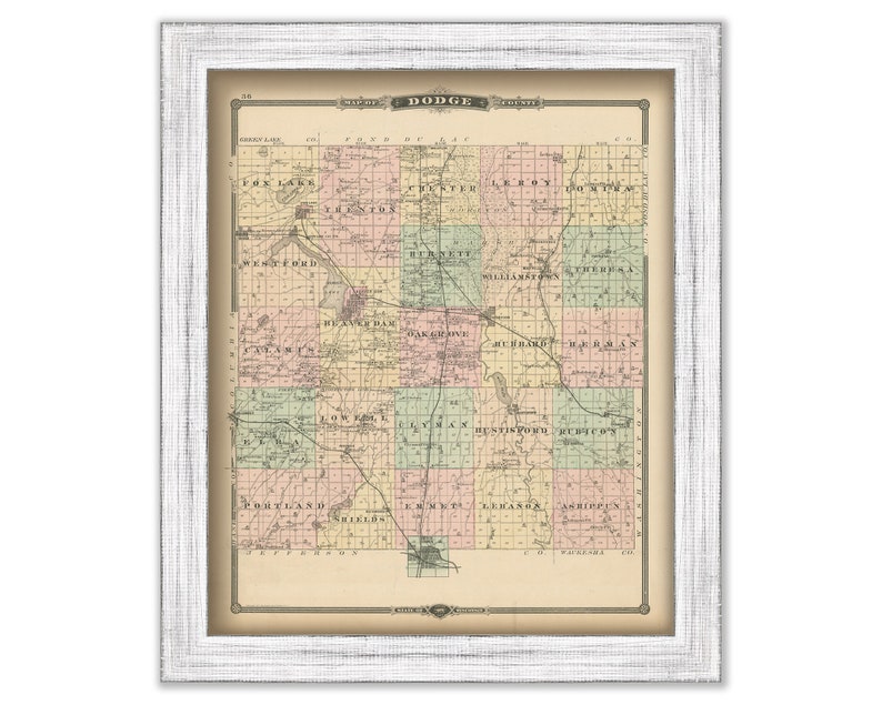 DODGE COUNTY Wisconsin 1878 Map Replica or Genuine Original - Etsy
