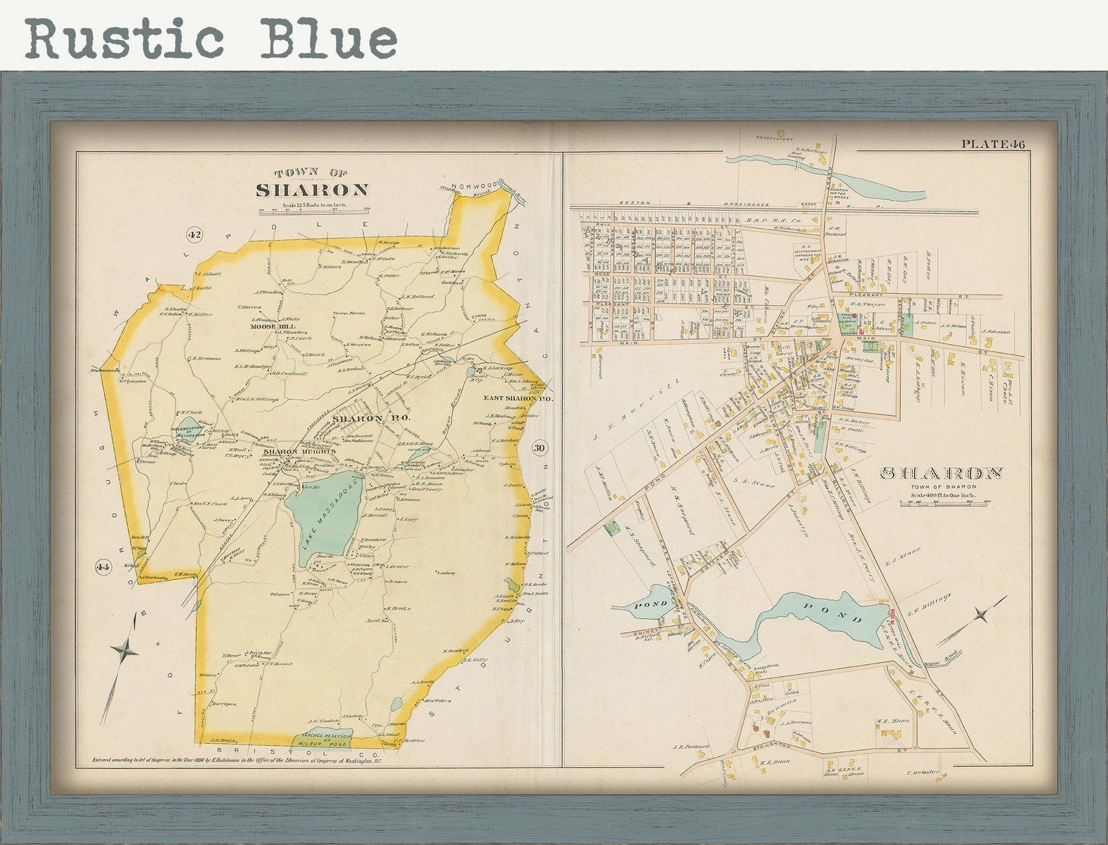 Town and Village of SHARON, Massachusetts 1888 Map - Etsy