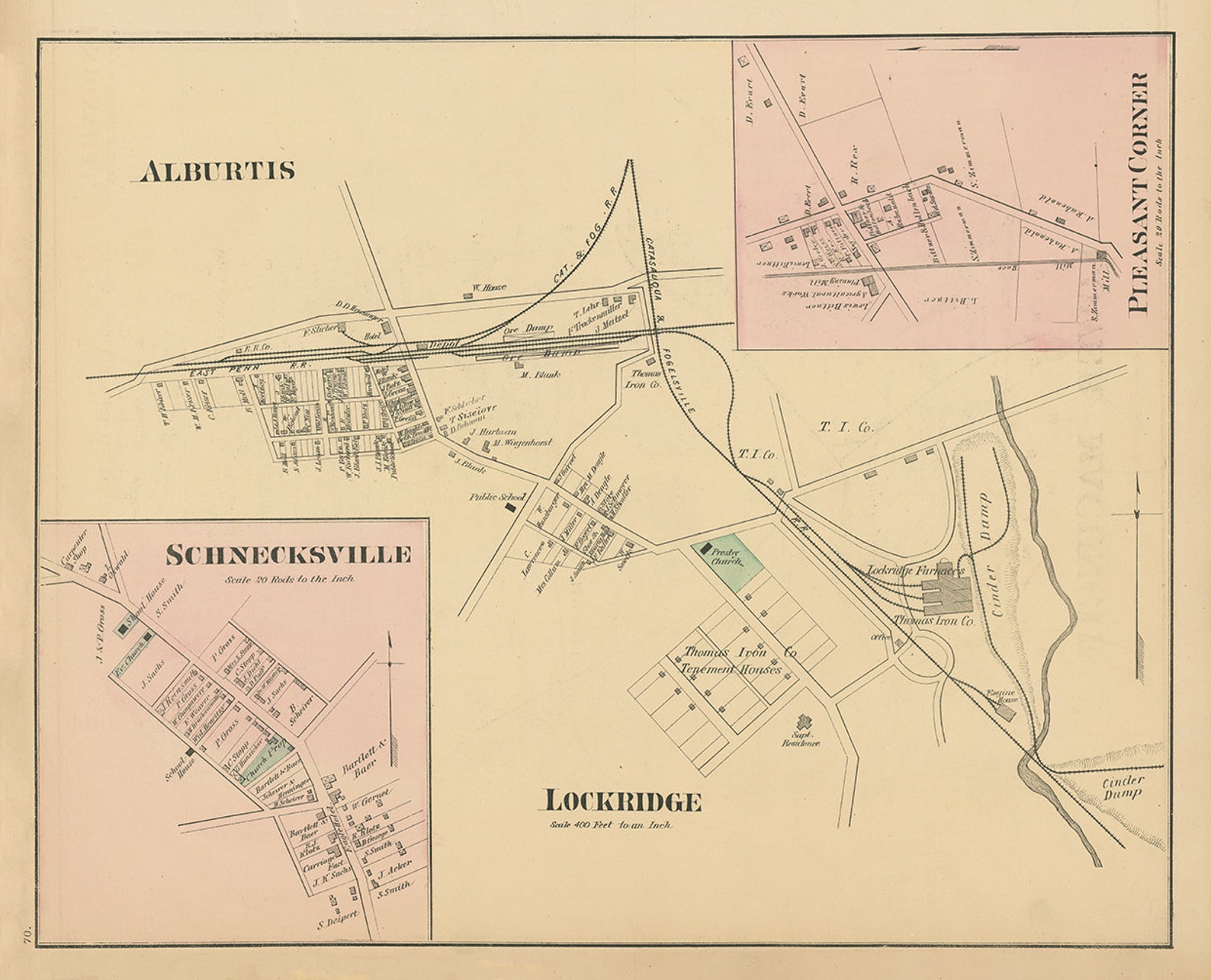 ALBURTIS and SCHNECKSVILLE Pennsylvania 1876 Map Replica or - Etsy