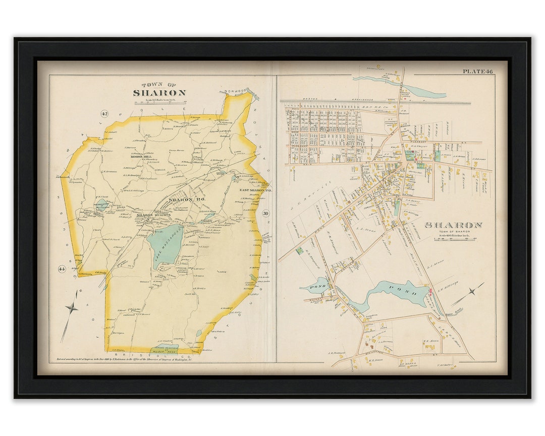 Town and Village of SHARON, Massachusetts 1888 Map - Etsy