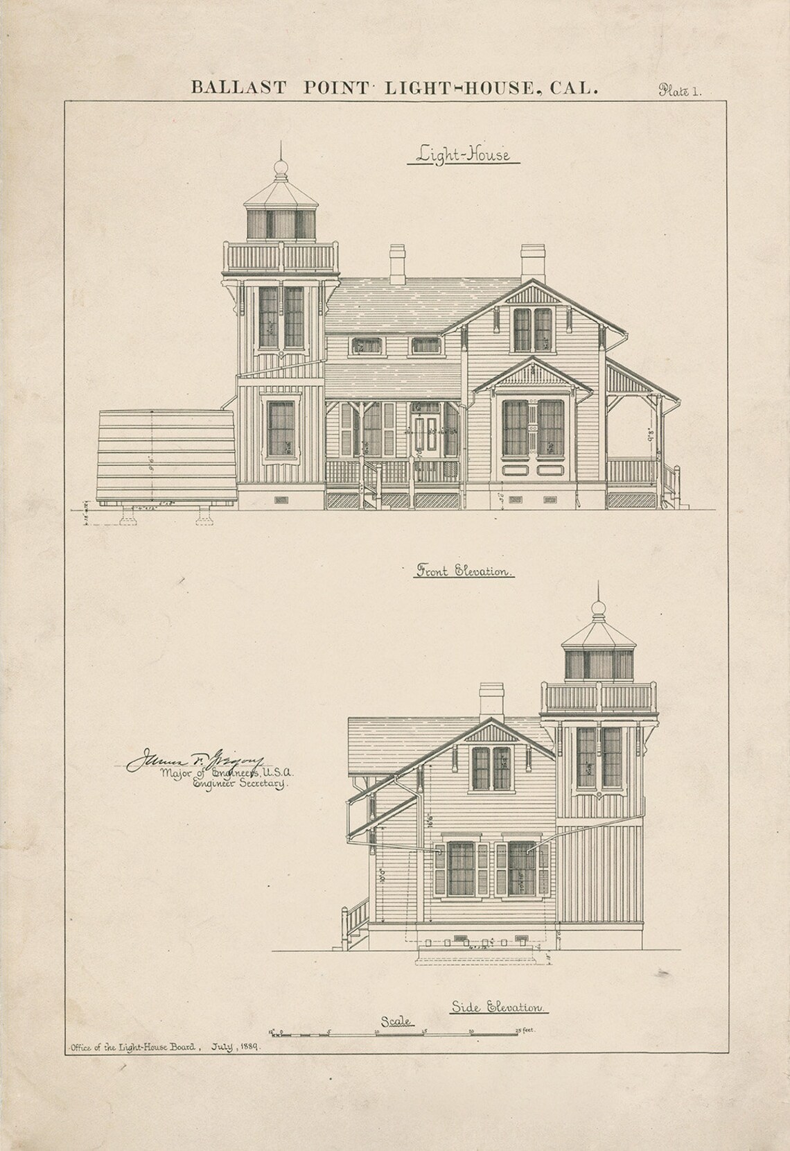 BALLAST POINT LIGHTHOUSE, California - Drawing and Plan of the ...