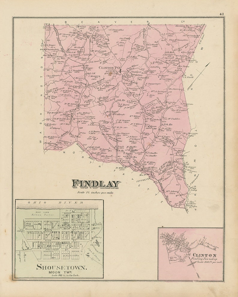FINDLAY Pennsylvania 1876 Map Replica or Genuine ORIGINAL - Etsy