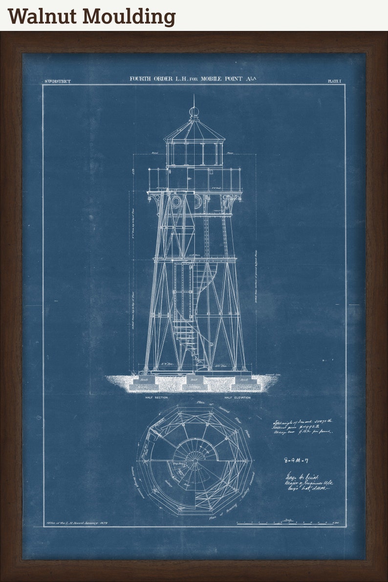 MOBILE POINT LIGHTHOUSE Alabama Blueprint Drawing and Plan | Etsy