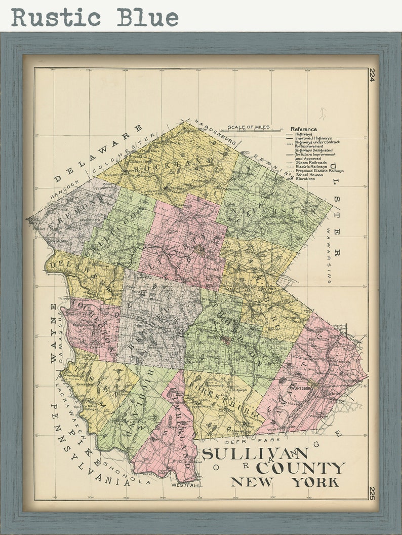 SULLIVAN County New York 1912 Map Replica or GENUINE - Etsy
