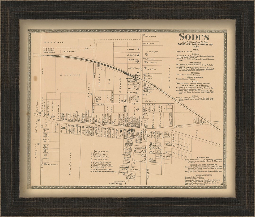 Village of SODUS, New York 1874 Map, Replica and GENUINE ORIGINAL - Etsy