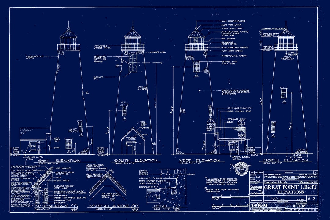GREAT POINT LIGHTHOUSE, Nantucket, Massachusetts - Blueprint Drawing ...