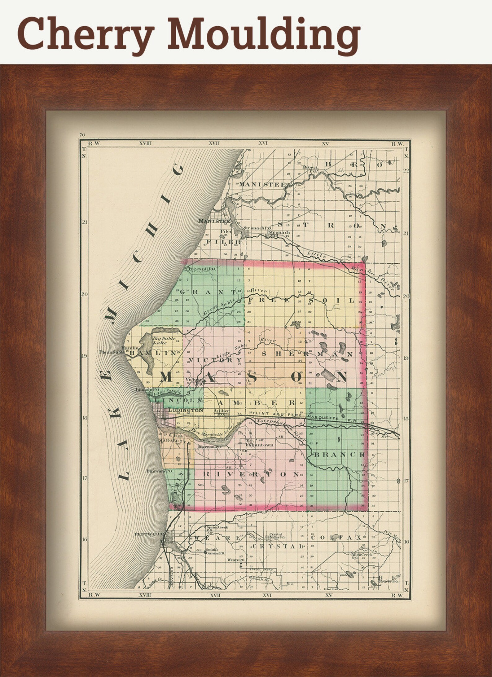 MASON COUNTY Michigan 1873 Map Replica or Genuine Original | Etsy
