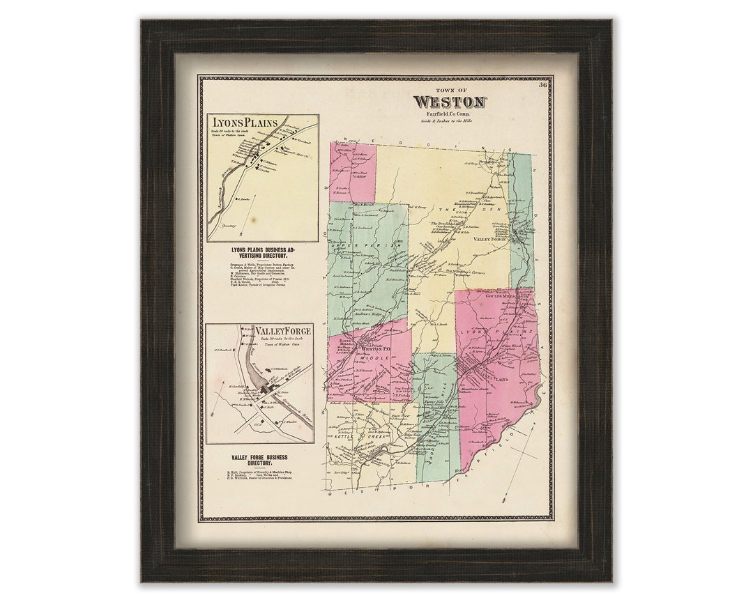 WESTON, Connecticut Mapa 1867 - Etsy España