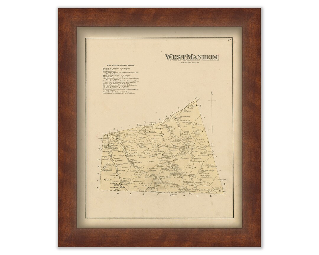 WEST MANHEIM, Pennsylvania 1876 Map - Replica or Genuine ORIGINAL - Etsy