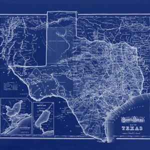 STATE of TEXAS - 1873 Map Blueprint - Etsy