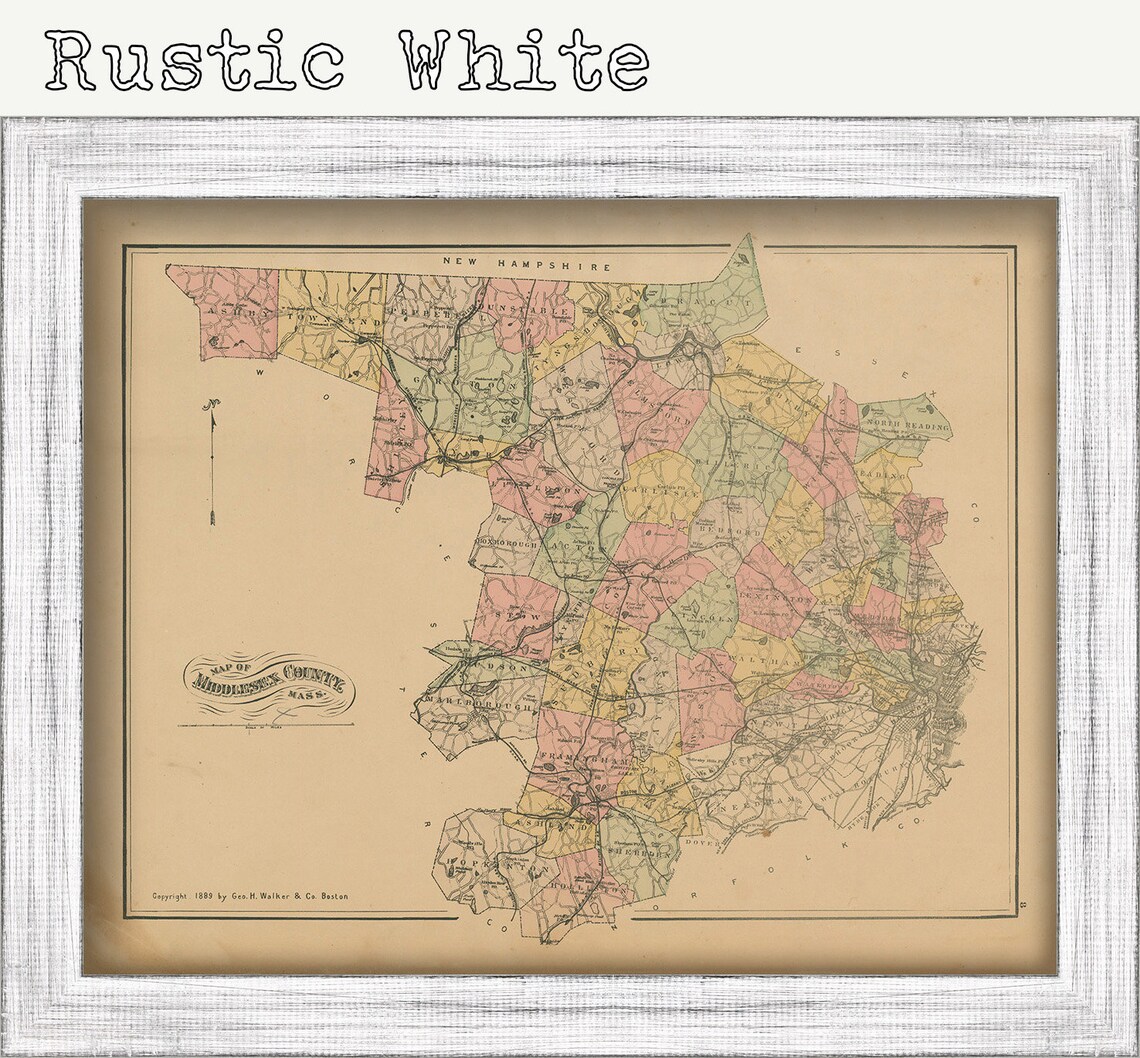 MIDDLESEX COUNTY Massachusetts 1889 Map Replica or Genuine - Etsy
