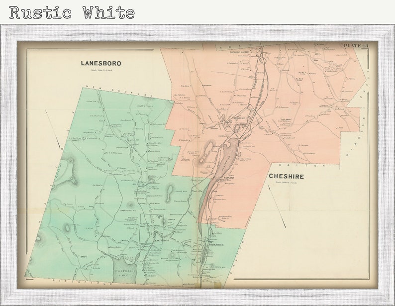 LANESBORO and CHESHIRE Massachusetts 1904 Map Replica or - Etsy