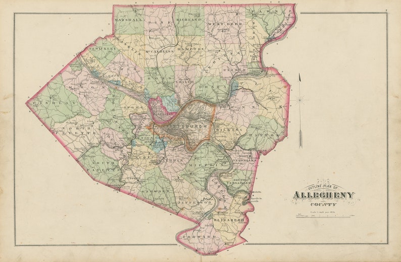 ELIZABETH Pennsylvania 1876 Map Replica or Genuine ORIGINAL - Etsy