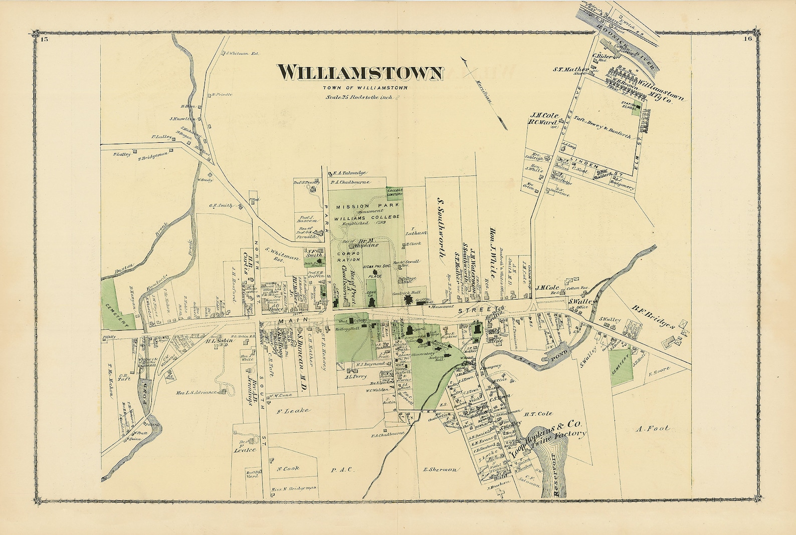 Village of WILLIAMSTOWN, Massachusetts 1871 Map Replica or Genuine ...