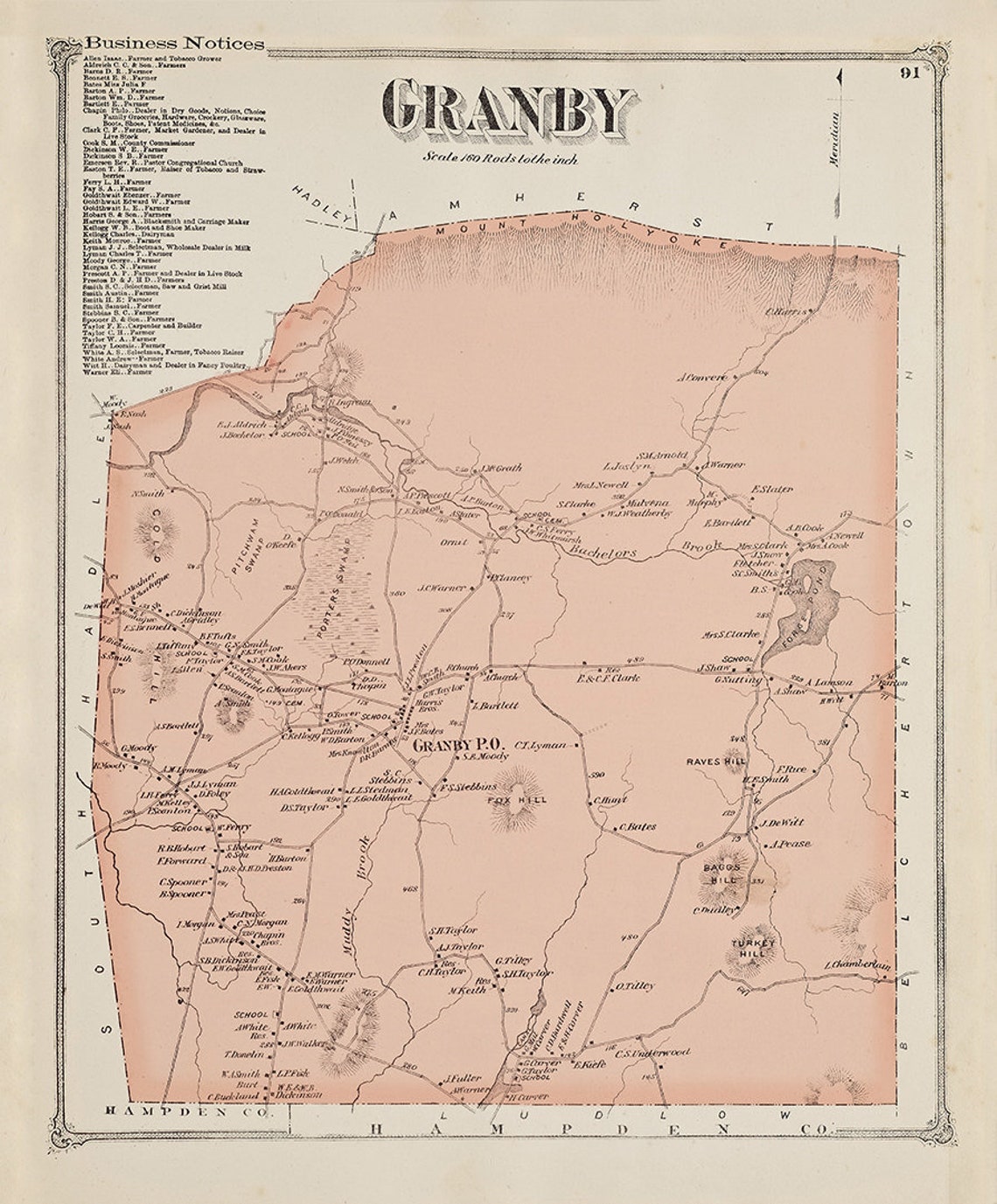 Town of GRANBY Massachusetts 1873 Map - Etsy