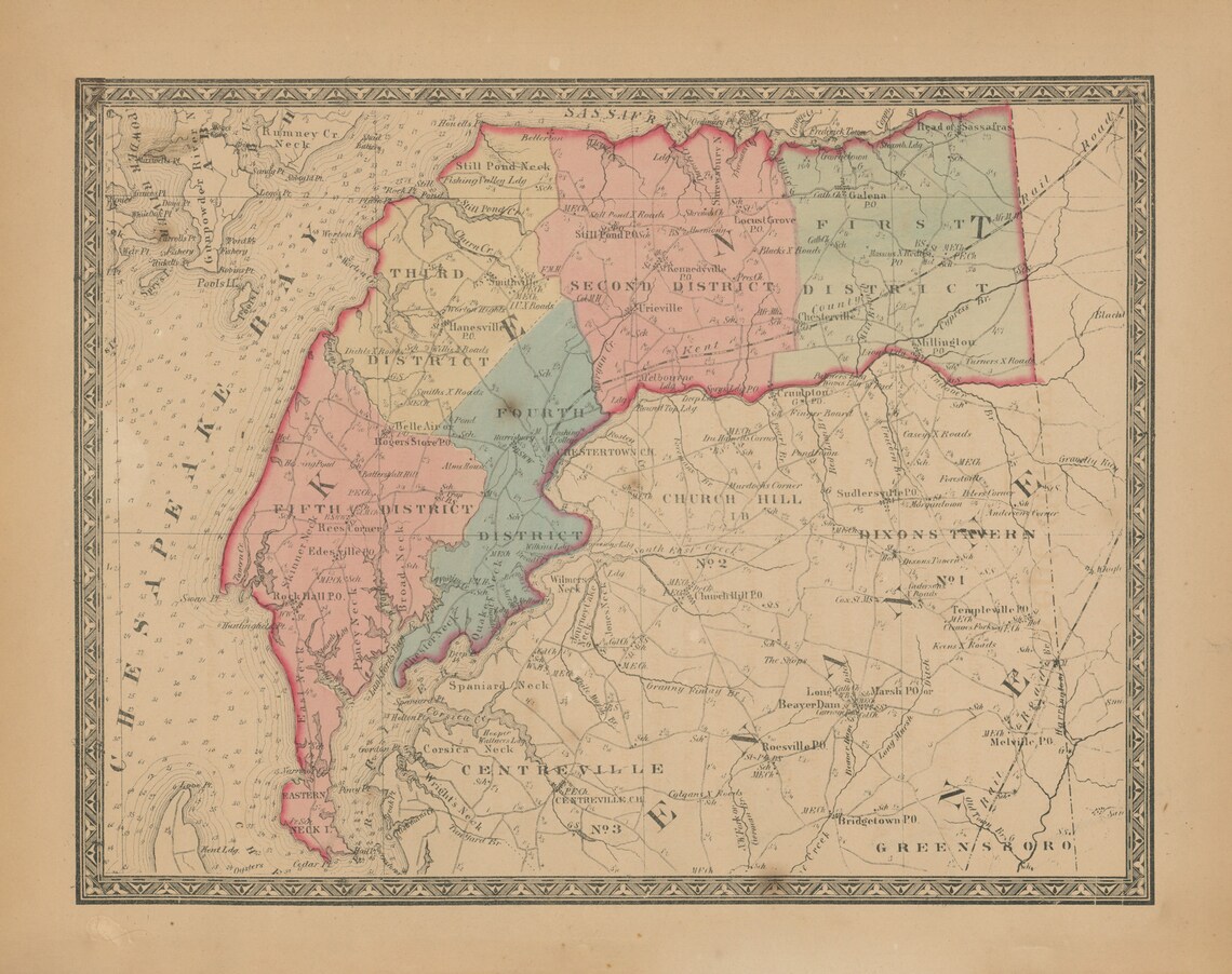 KENT COUNTY Maryland 1866 Map Replica or Genuine Original | Etsy