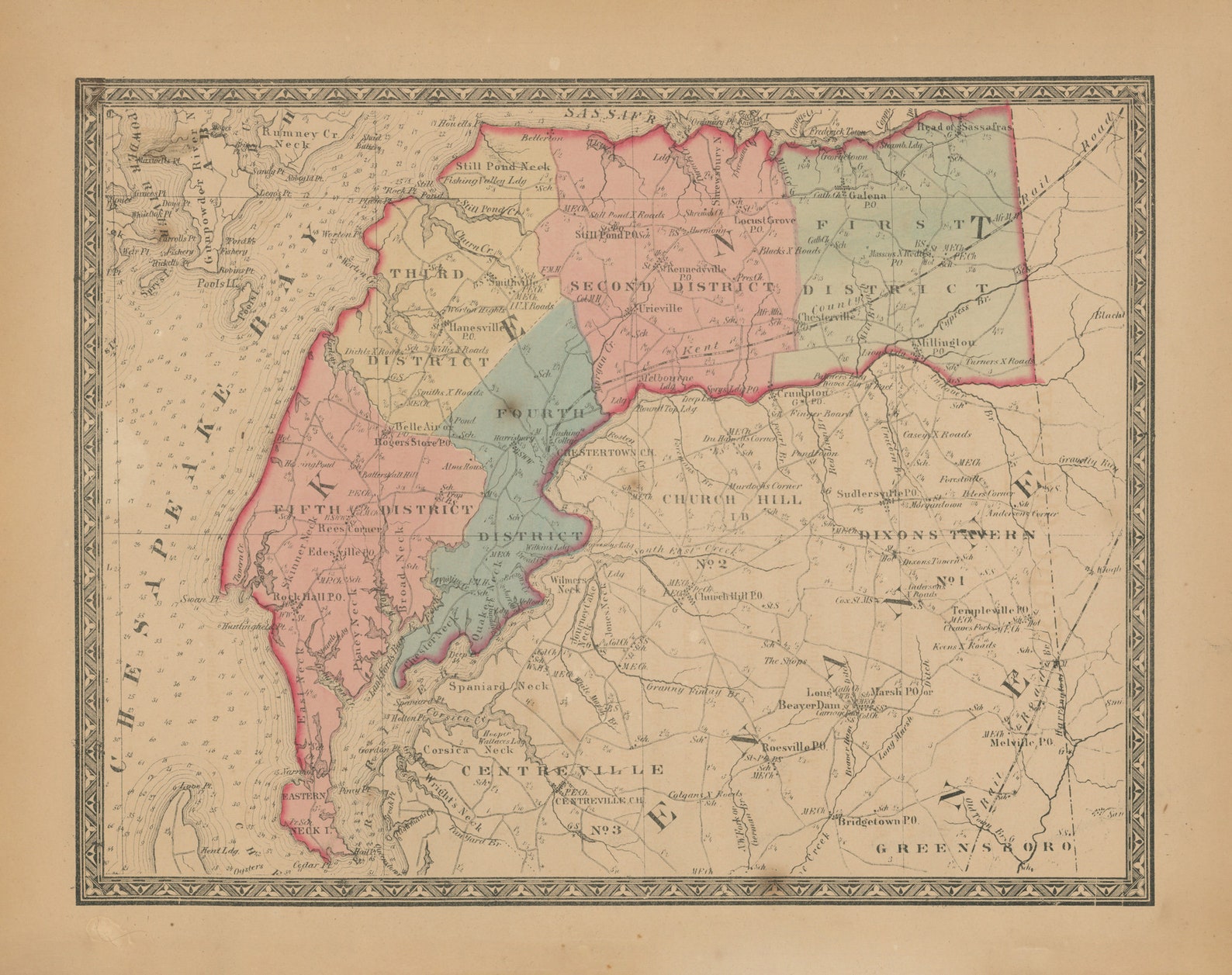 KENT COUNTY Maryland 1866 Map Replica or Genuine Original - Etsy