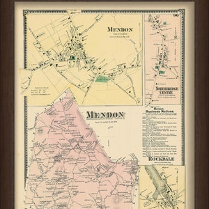 Town of MENDON, Massachusetts 1870 Map - Etsy