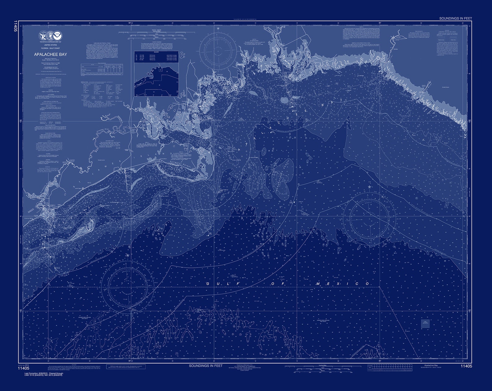 APALACHEE BAY Florida 2015 Nautical Chart Blueprint - Etsy