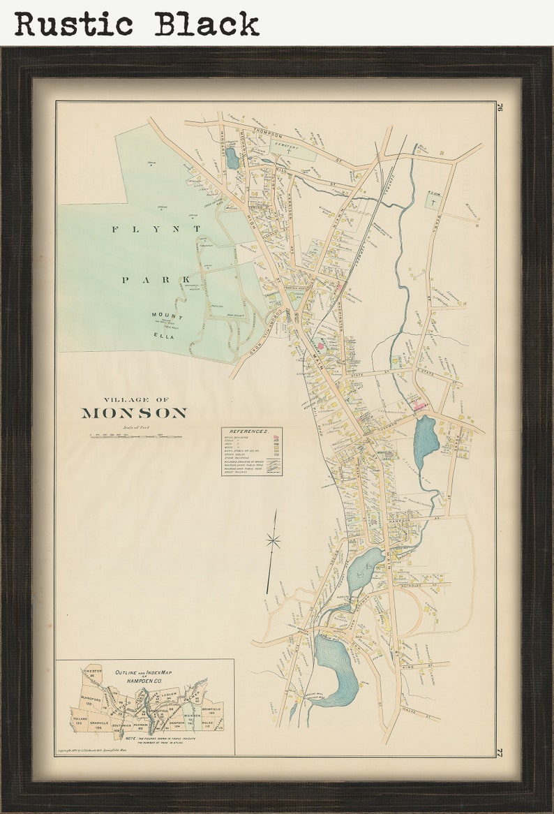 MONSON VILLAGE, Massachusetts 1894 Map - Replica or Genuine ORIGINAL - Etsy