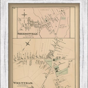 Village of WRENTHAM, Massachusetts 1876 Map - Replica or GENUINE ...