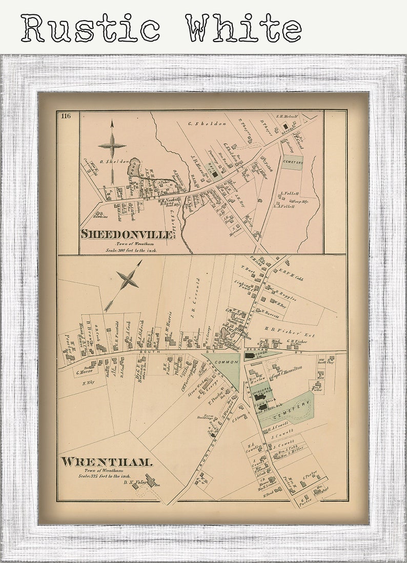Village of WRENTHAM Massachusetts 1876 Map Replica or - Etsy