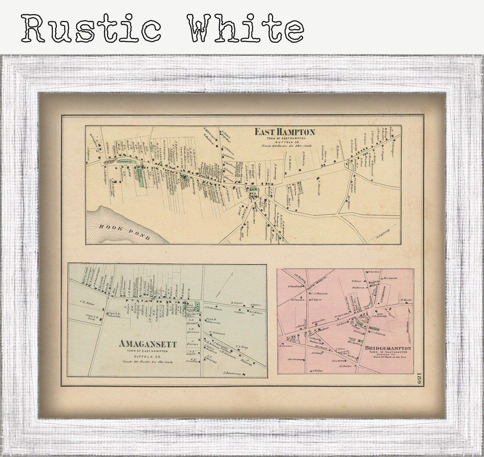 East Hampton, Amagansett and Bridgehampton, New York 1873 Map, Replica ...
