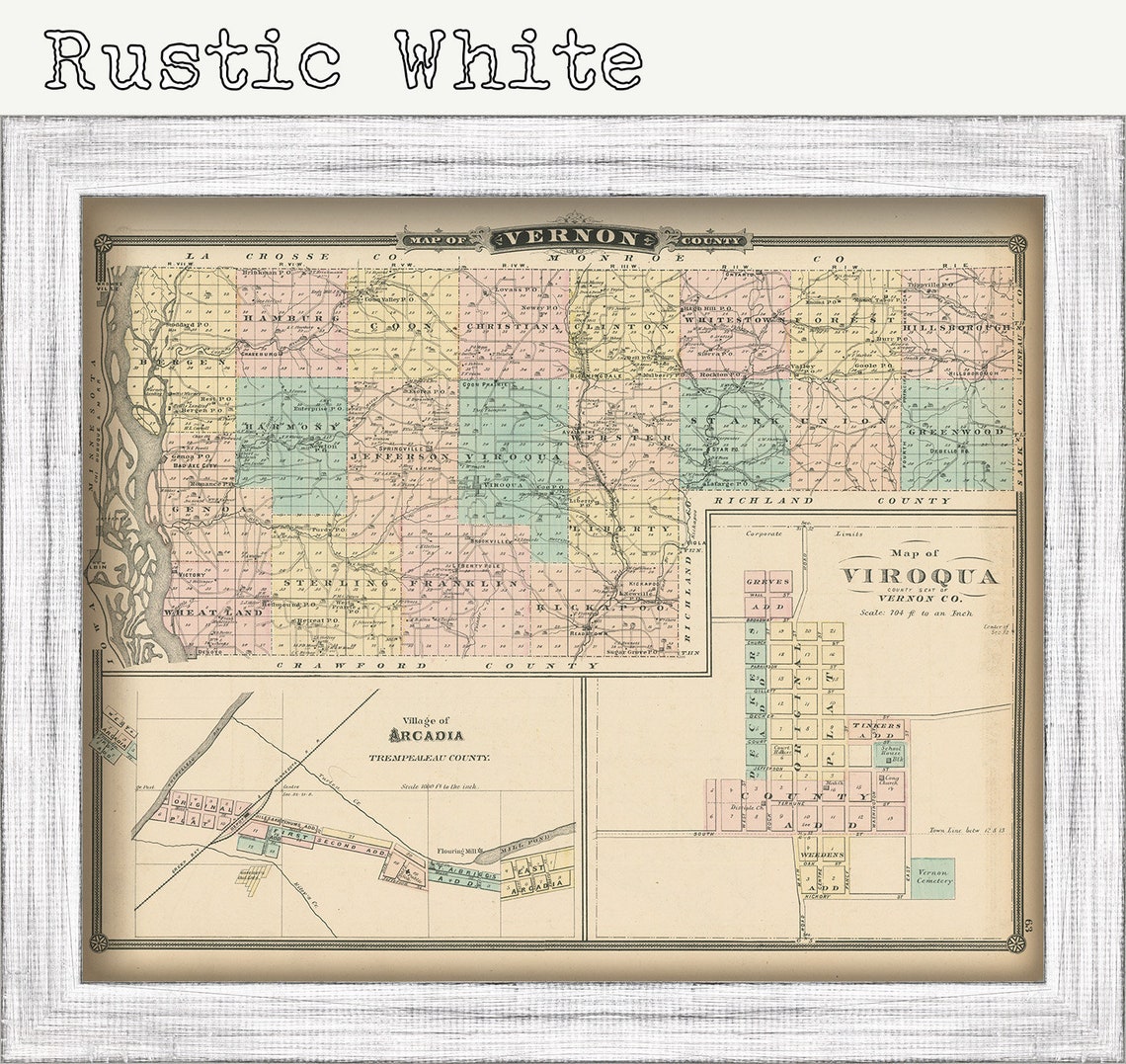 VERNON COUNTY Wisconsin 1878 Map Replica or Genuine Original | Etsy