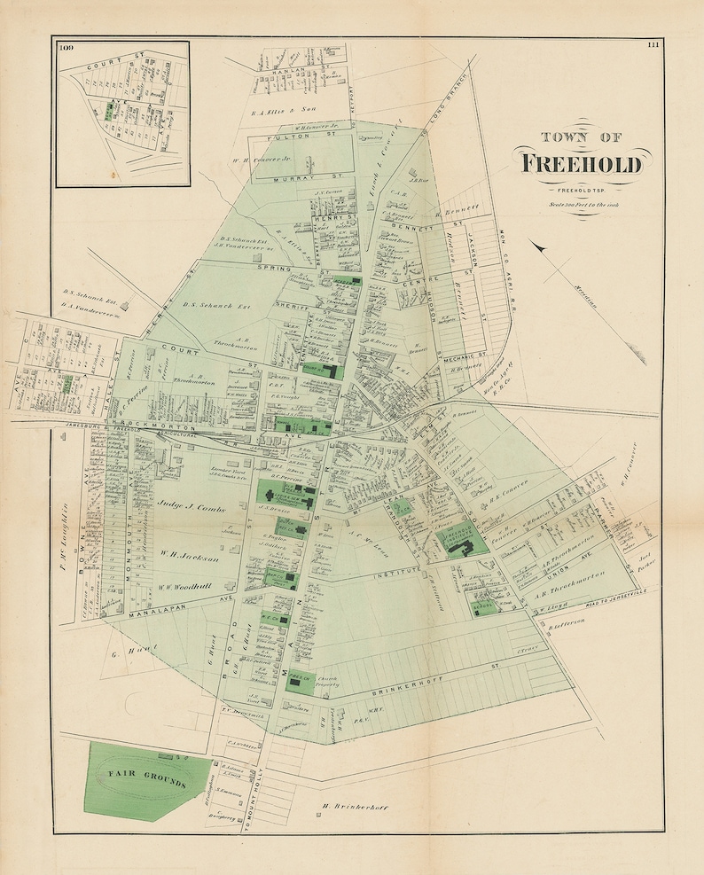 Town of FREEHOLD New Jersey 1873 Map Replica or Genuine - Etsy