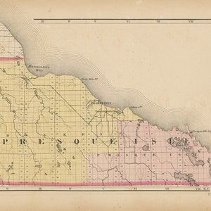 PRESQUE ISLE COUNTY, Michigan 1873 Map - Replica or Genuine Original - Etsy