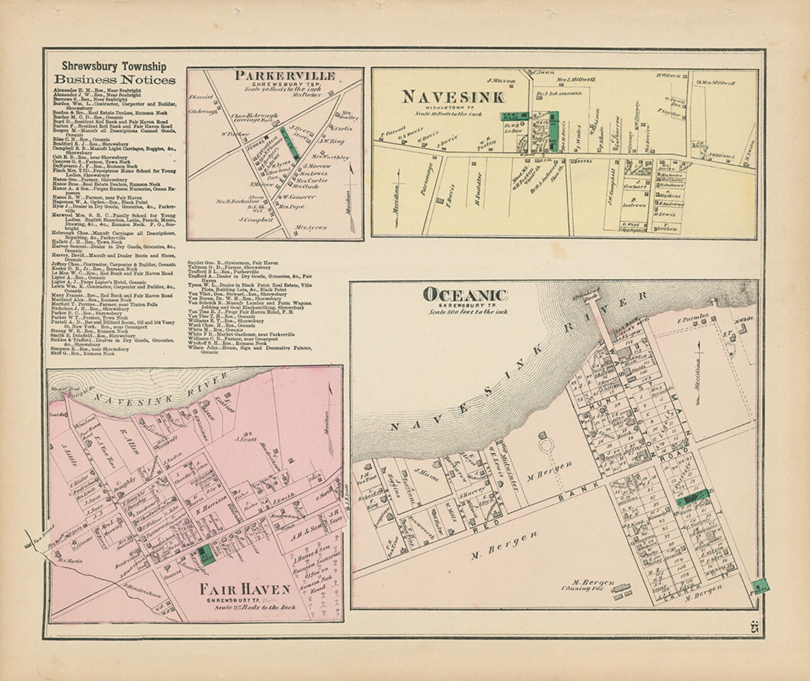 Villages of SHREWSBURY TOWNSHIP New Jersey 1873 Map Replica - Etsy.de