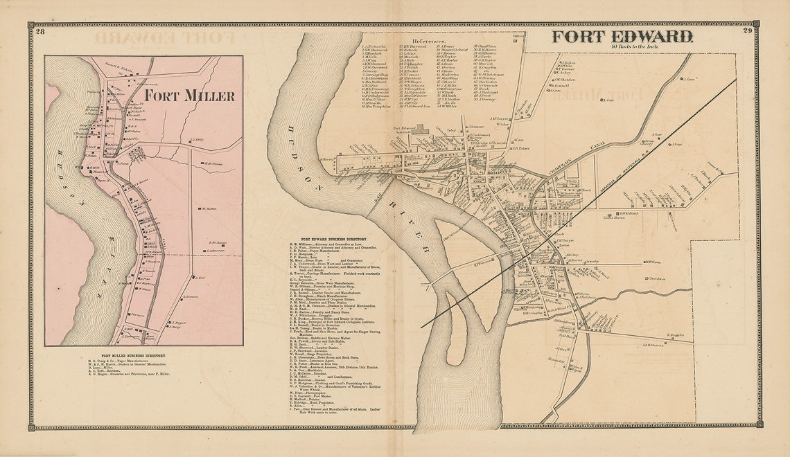 Village of FORT EDWARD, New York 1866 Map - Etsy