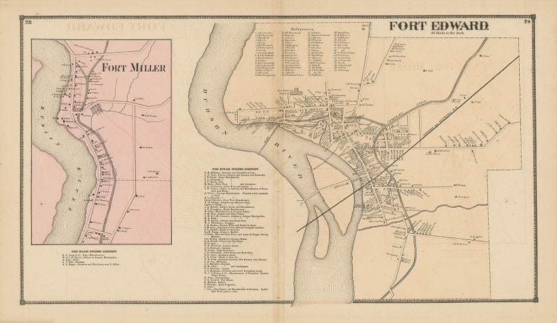 Village of FORT EDWARD, New York 1866 Map - Etsy