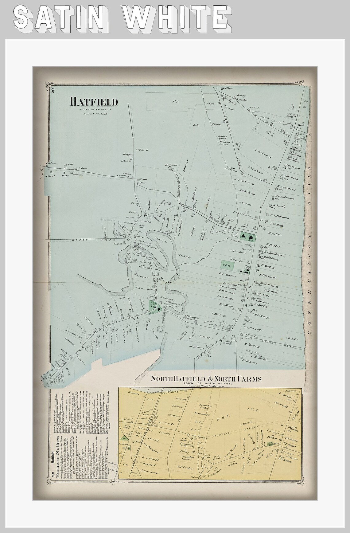 Village of HATFIELD Massachusetts 1873 Map | Etsy