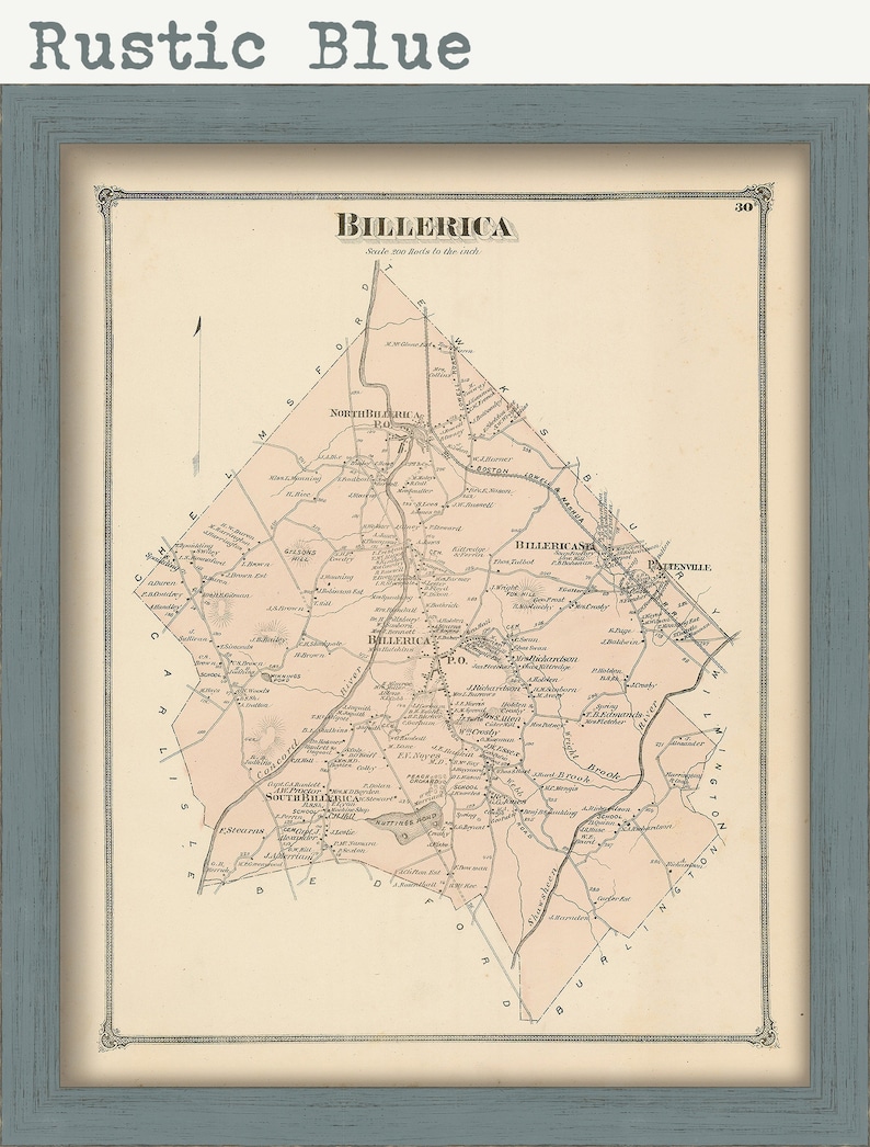 BILLERICA, Massachusetts 1875 Map - Replica or Genuine ORIGINAL - Etsy