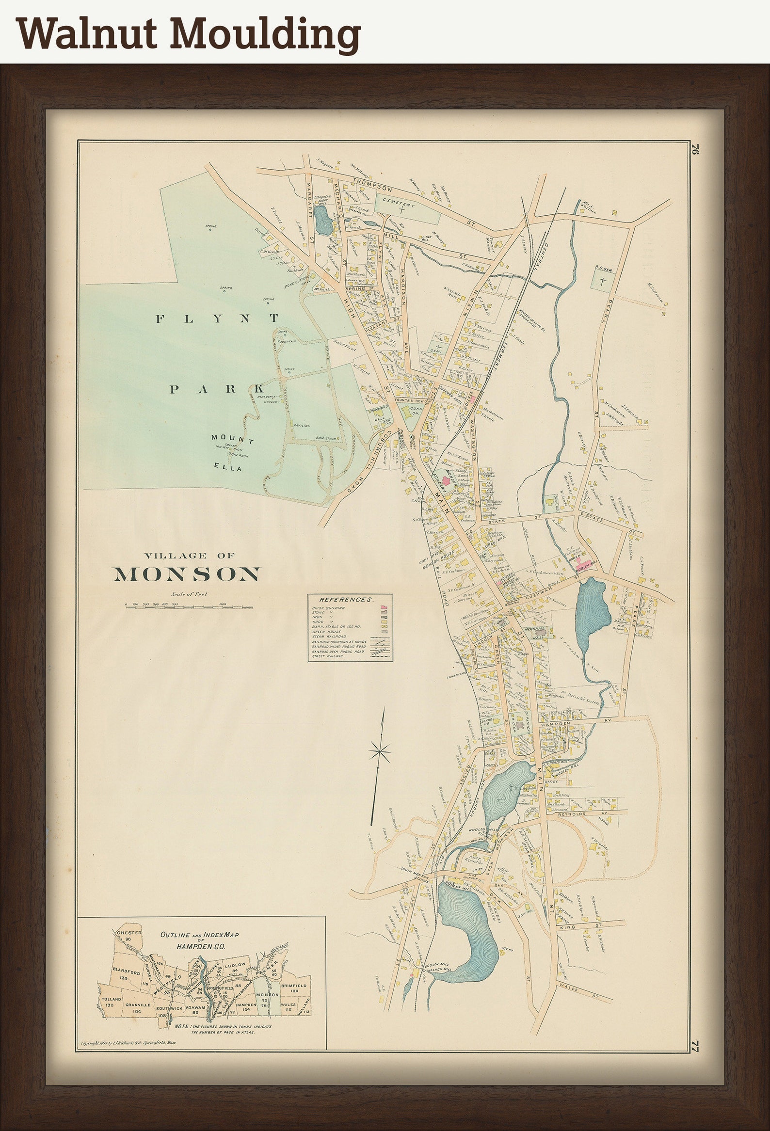 MONSON VILLAGE, Massachusetts 1894 Map - Replica or Genuine ORIGINAL - Etsy